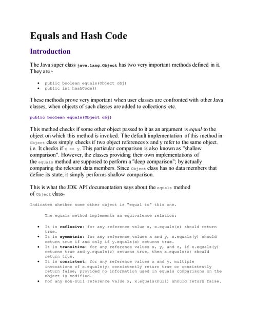Core Java Equals And Hash Code Pdf
