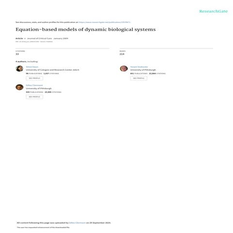 Equation Based Models Of Dynamic Biological System Pdf