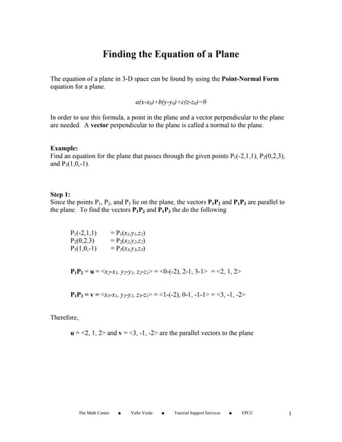 Equation Plane Pdf
