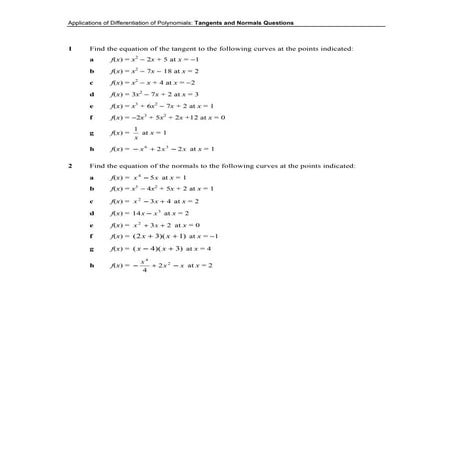 Equations of Tangents and Normals | PDF