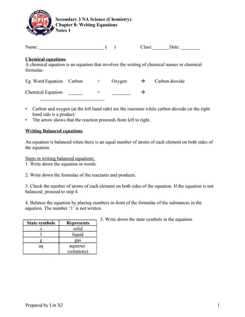 Equations Writing Ws 2 | DOC