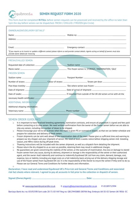 Equibreed UK Semen Dispatch Certificate 2020 v.1 | PDF