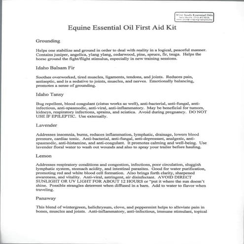 Equine Essential Oil First Aid Kit | PDF