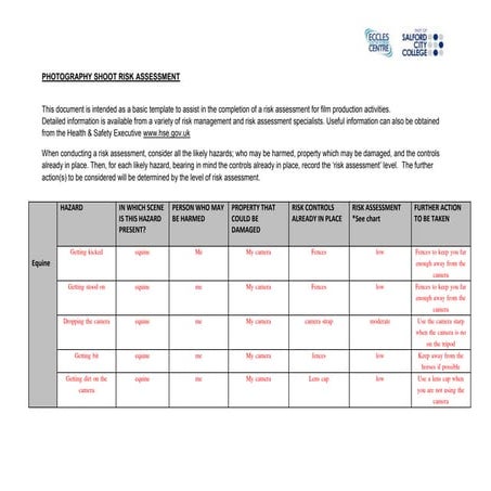 Equine shoot risk assessment form | DOCX