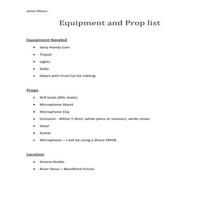 Equipment and Props List | PDF