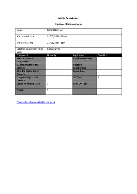 Equipment booking form_2 | PDF