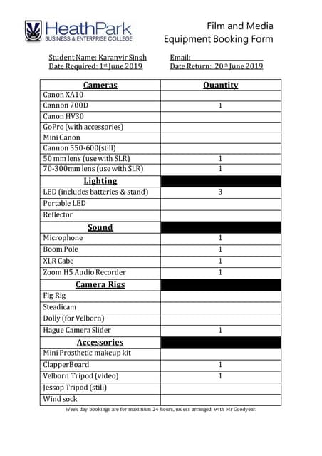 Equipment booking form | PDF