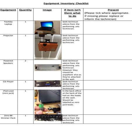 Equipment inventory checklist | DOCX