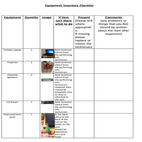 Equipment inventory checklist 2 | DOCX