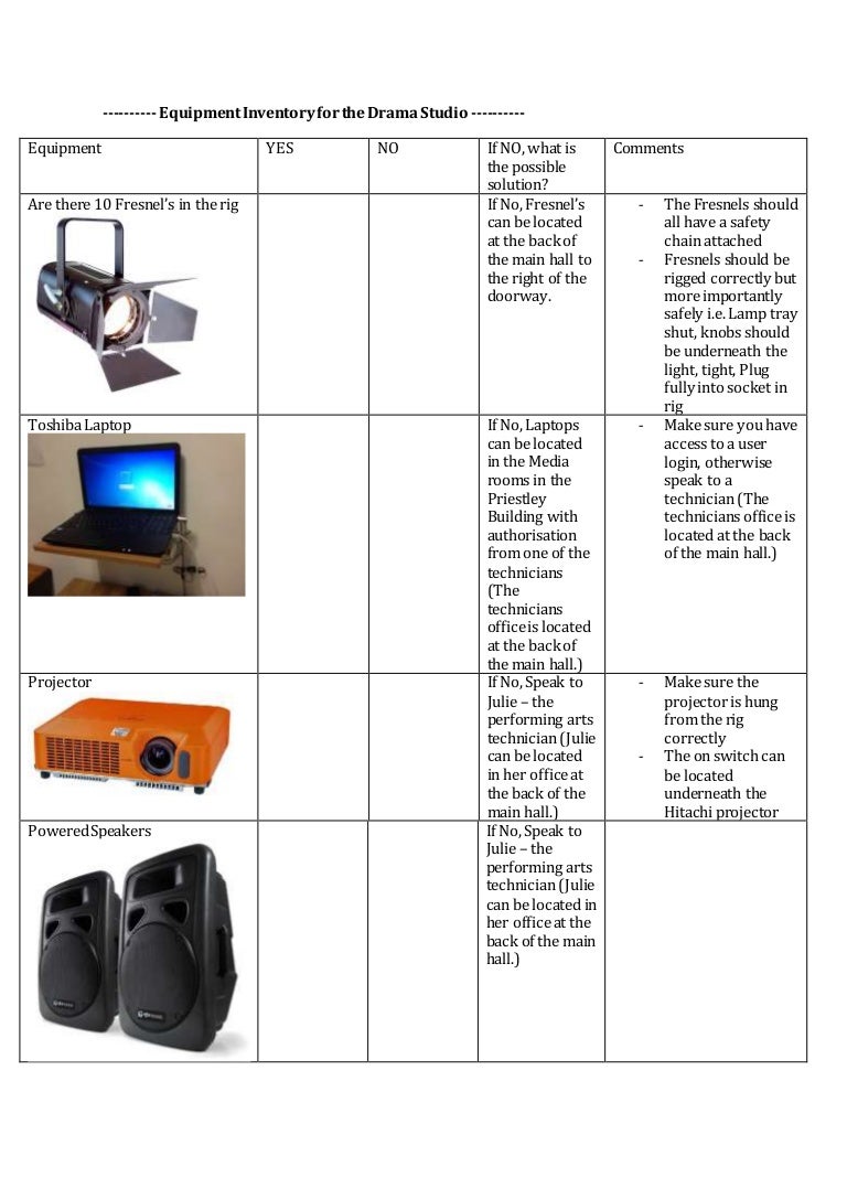 Equipment inventory for the drama studio 2