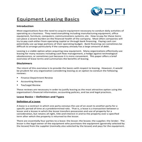 Equipment Leasing Basics | PDF