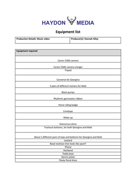 Updated equipment list | PDF