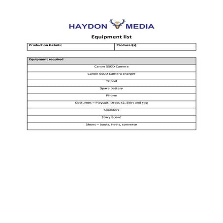 Equipment list | DOCX