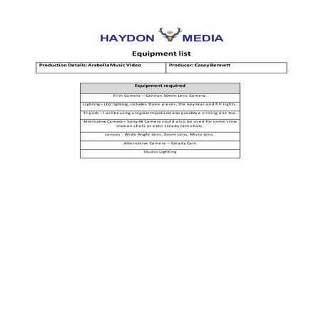 Equipment list | DOCX | Cameras and Camcorders | Consumer Electronics