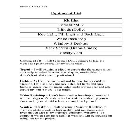 Equipment List | DOCX