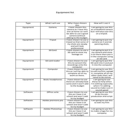 2 equipment list | DOCX