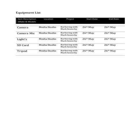 Equipment list | DOCX