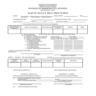 Equivalent record form | XLSX