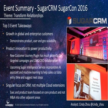 Event Summary - SugarCRM SugarCon 2016 | PPT