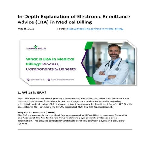 Comprehensive Guide to Electronic Remittance Advice (ERA) in Medical Billing | PDF