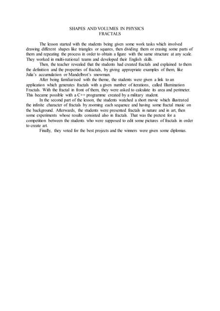 Lesson plan fractals | DOC | Arts and Crafts | Hobbies & Interests