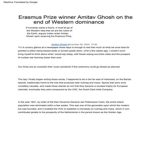 Erasmus Prize Speech Amitav Ghosh, Netherlands 26 Nov 2024 | PDF