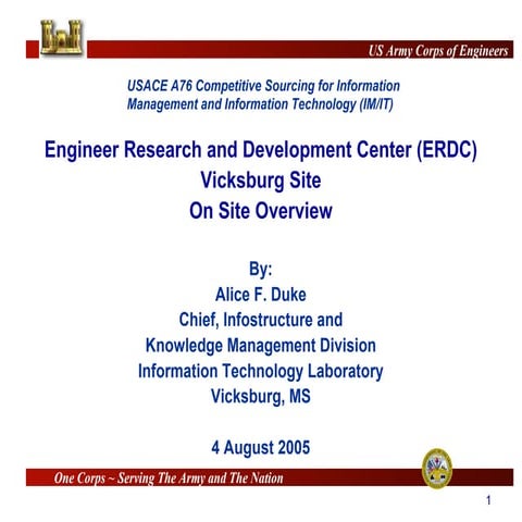 ERDC 5 August 2005 Site Visit Slide Presentation | PPT