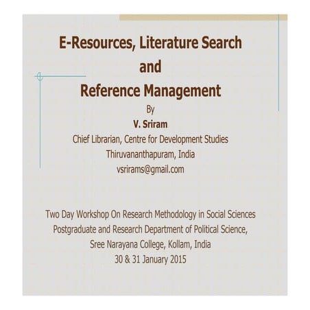 E-Resources, Literature Search and Reference Management | PDF