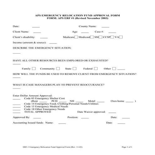 Erf 1 emergency relocation fund approval form | DOC