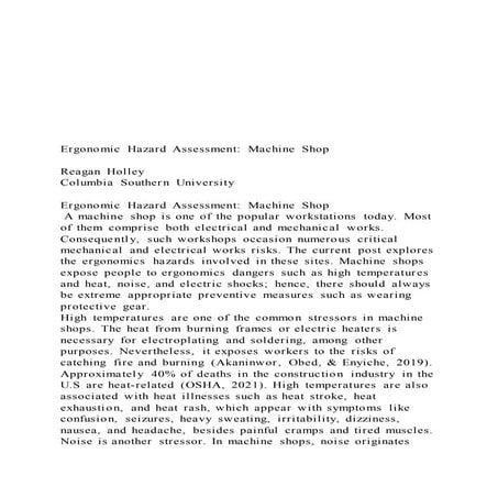 Ergonomic Hazard Assessment Machine ShopReagan | DOCX