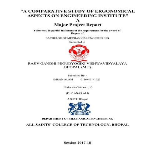 Major Project For B.TECH/B.E Final Year Student (Ergonomics) | PDF