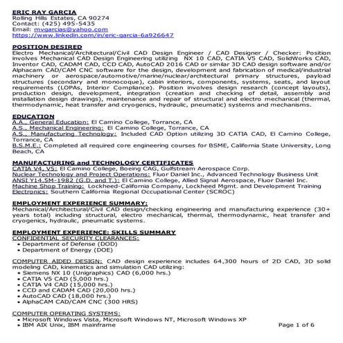 Eric Garcia resume 3D Cad Mechanical Design Engineer | DOCX