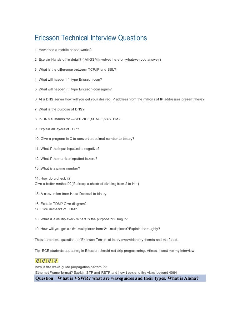 Ericsson Technical Interview Questions ericsson-technical-interview-questions