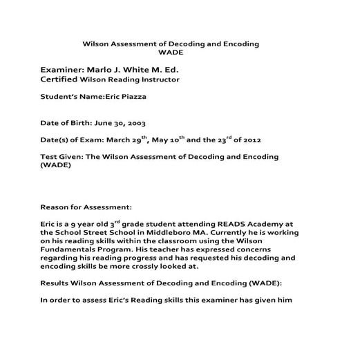 Eric wilson assessment of decoding and encoding | DOCX