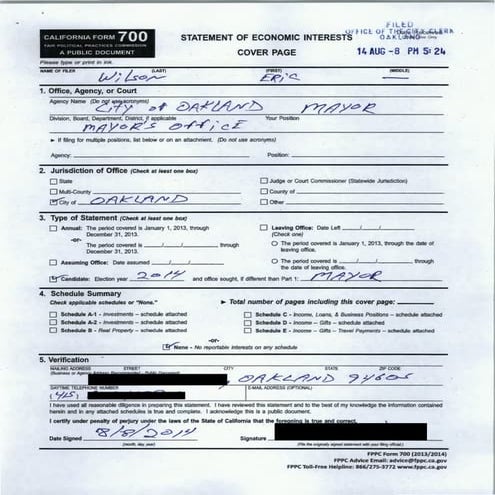 Eric Wilson FPPC Form 700 | PDF