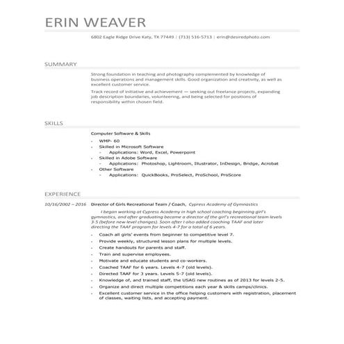Erin Weaver - Resume 2016 | PDF