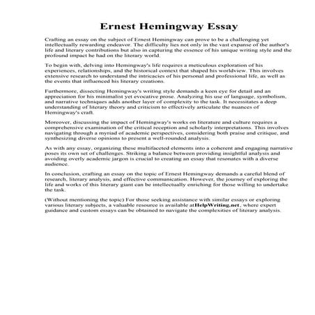 Ernest Hemingway Essay. 13 books Ernest Hemingway thought every young ...