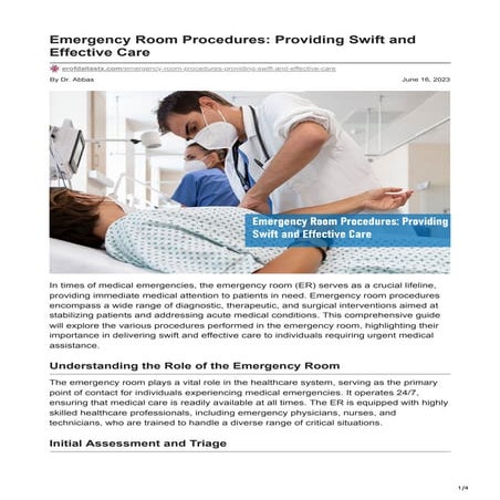 Emergency Room Procedures Providing Swift and Effective Care | PDF