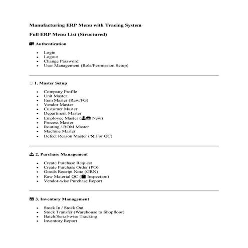 Manufacturing ERP Menu with Tracing System Kuldeep Mahoba | PDF