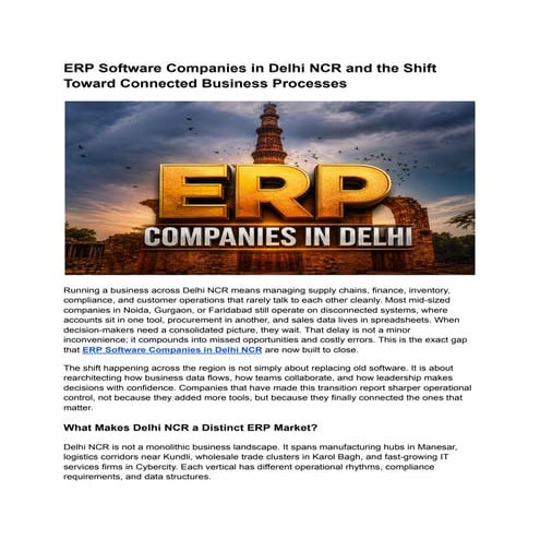 ERP Software Companies in Delhi NCR: Transforming Business Processes ...