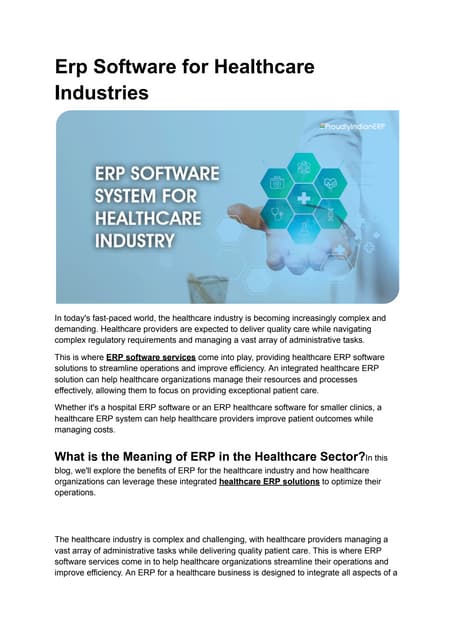 ERP for Healthcare Industry: Roles & Benefits | PPTX