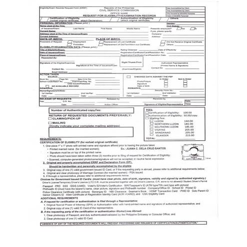 ERR FORM for csc application in the philippines | PDF