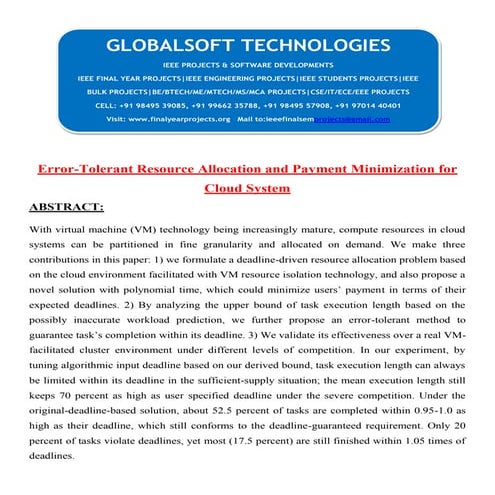 Dotnet 2013 Ieee Cloudcomputing Project Error Tolerant Resource