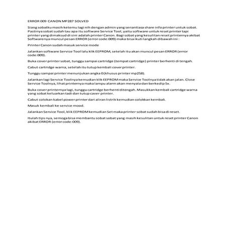 Error 009 canon mp287 solved | DOCX