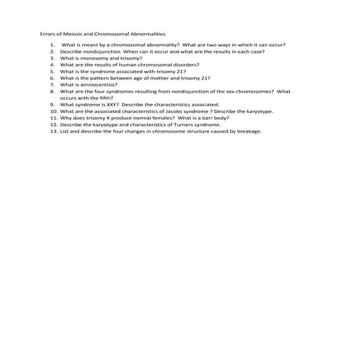 Errors of meiosis and chromosomal abnormalities | DOCX