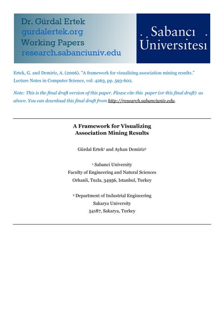 A Framework For Visualizing Association Mining Results Pdf