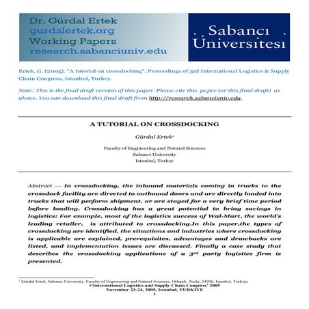 A Tutorial On Crossdocking | PDF | Logistics and Transportation Industry | Industries