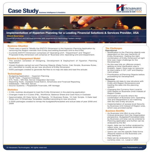 Implementation of Hyperion Planning for a Leading Financial Solutions ...