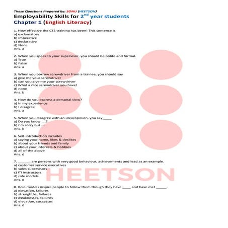 ITI Employability Skills Questions and Answers | PDF