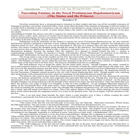 Narrating Fantasy in the Novel Pratimayum Rajakumariyum (The Statue and ...